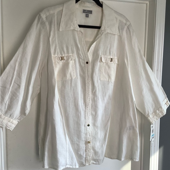 JM Collection | Tops | Nwt White Linen Blouse Womens Plus Sz 2 | Poshmark